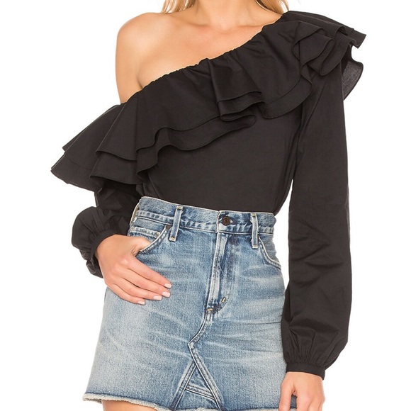 L'Academie | Tops | Lacademie Black Ruffle Blouse | Poshmark